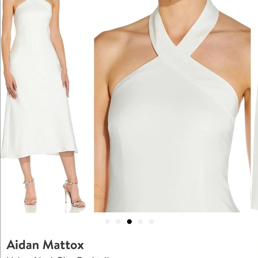 Aidan Mattox | Dresses | White Satin Midi Dress Cross Halter Neck Aidan ...